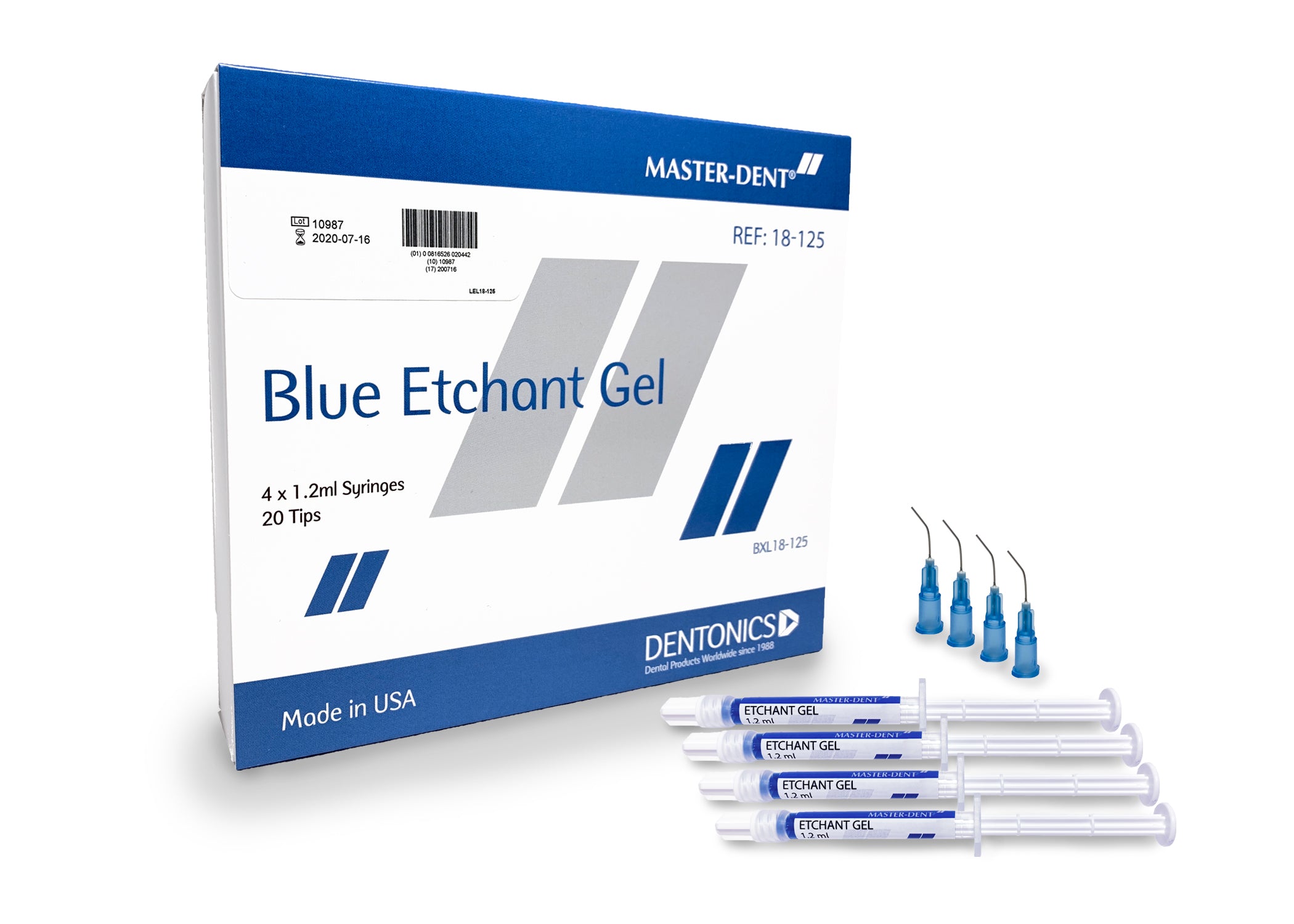 MASTER-DENT BLUE ETCH GEL LUER LOCK SYRINGES 4 x 1.2mL W/ 20 TIPS – Dentex